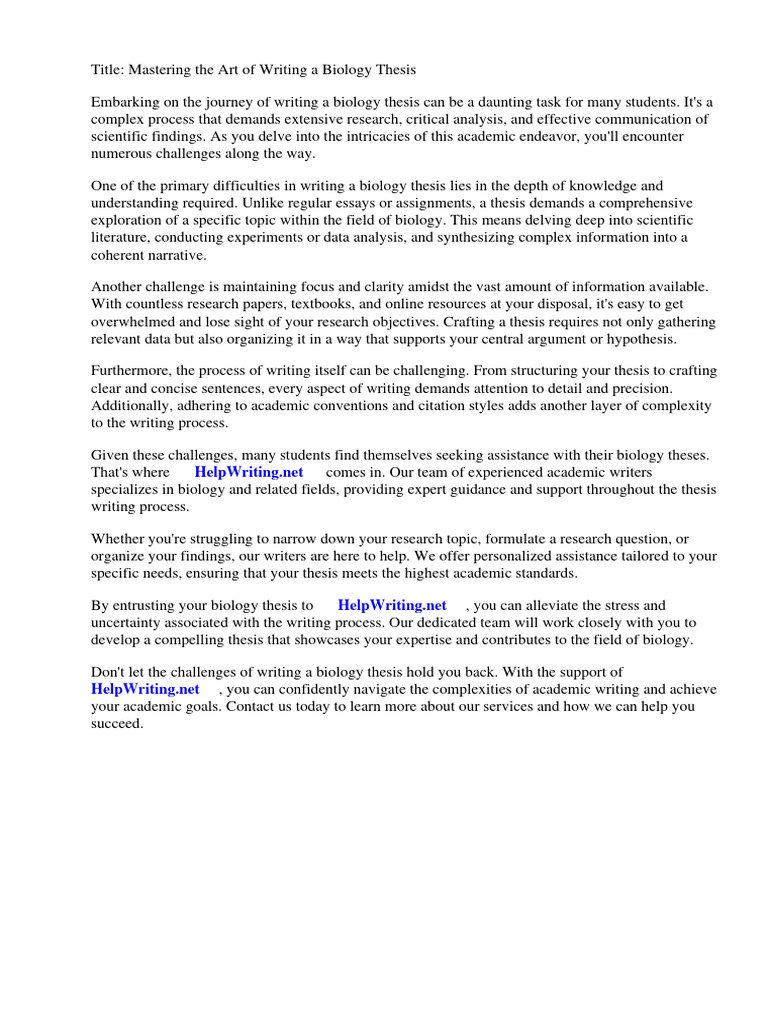 How To Write Biology Thesis | PDF