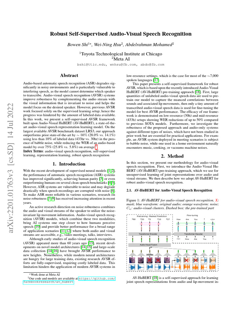 AV-HuBERT Large | PDF | Speech Recognition | Signal To Noise Ratio