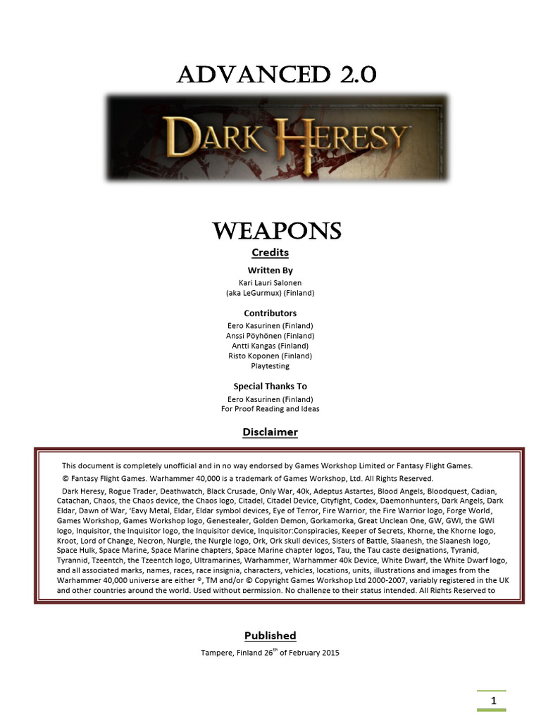 DH 1ed - Advanced Dark Heresy v2.0 - Weapons of The 41st Millenium | PDF | Tools | Ballistics