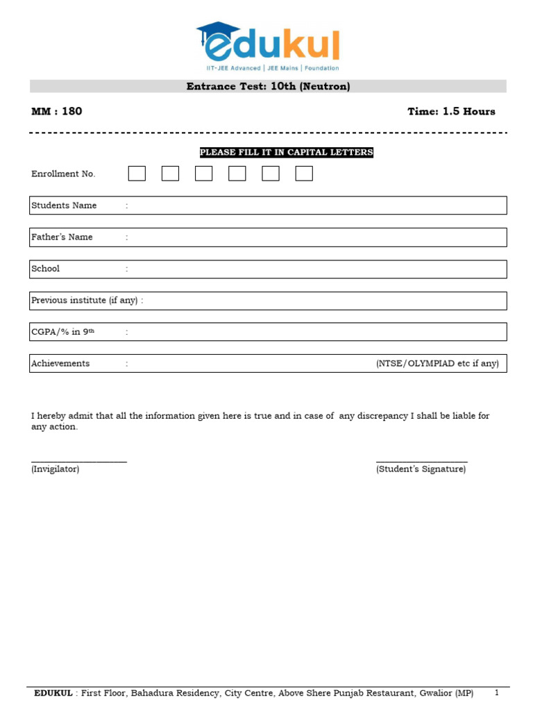 Class 10th Neutron Sample Paper | PDF | Circle | Mathematics
