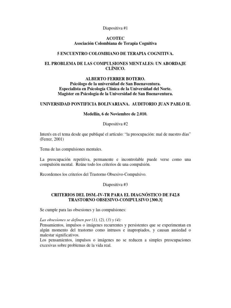 Las Compulsiones Mentales Un Abordaje Clinico | PDF