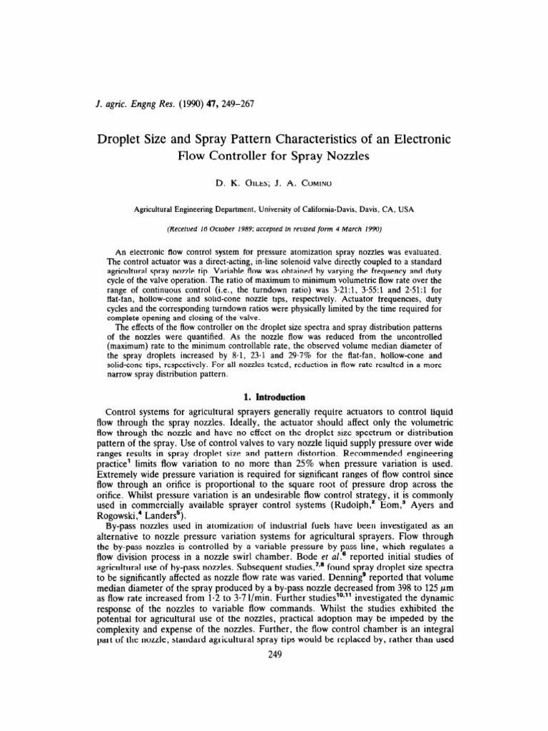 Droplet Size and Spray Pattern Characteristics of An Electronic Flow ...