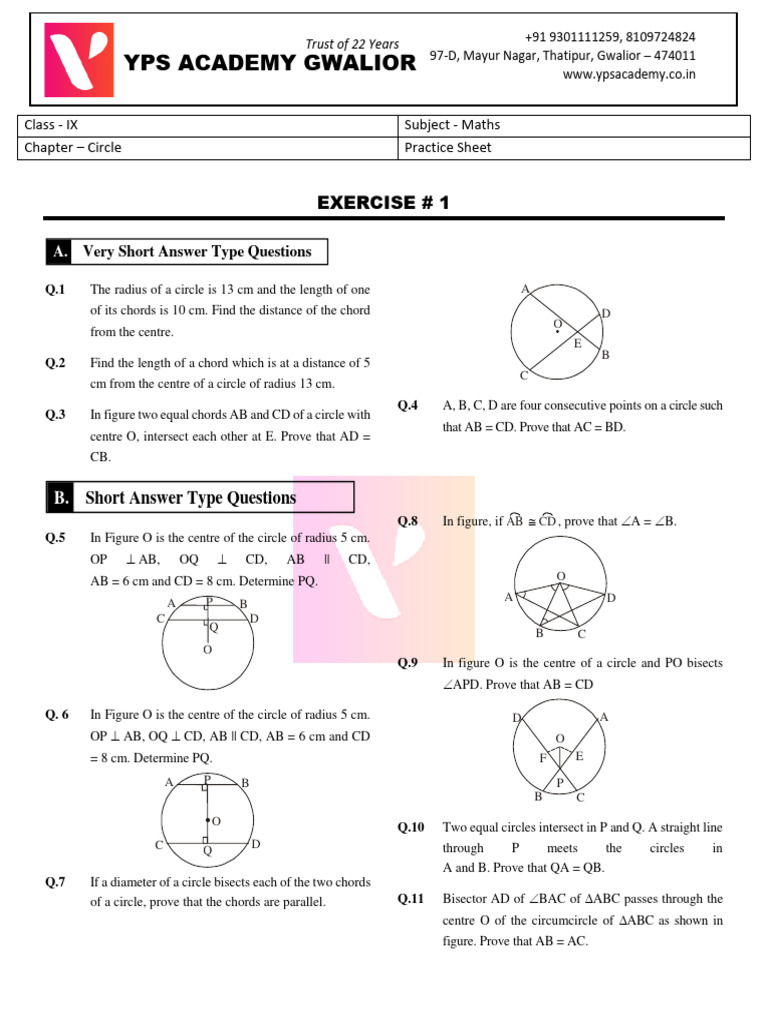 Practice Sheet Circles 9th | PDF