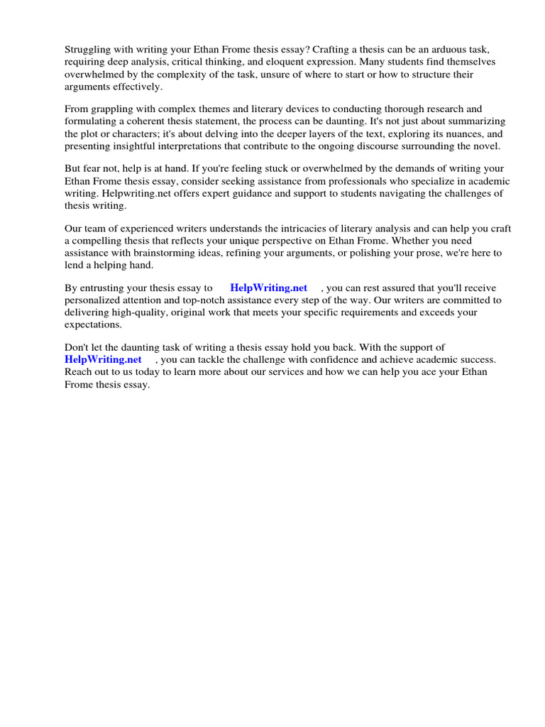 Ethan Frome Thesis Essay | PDF | Ethan Frome