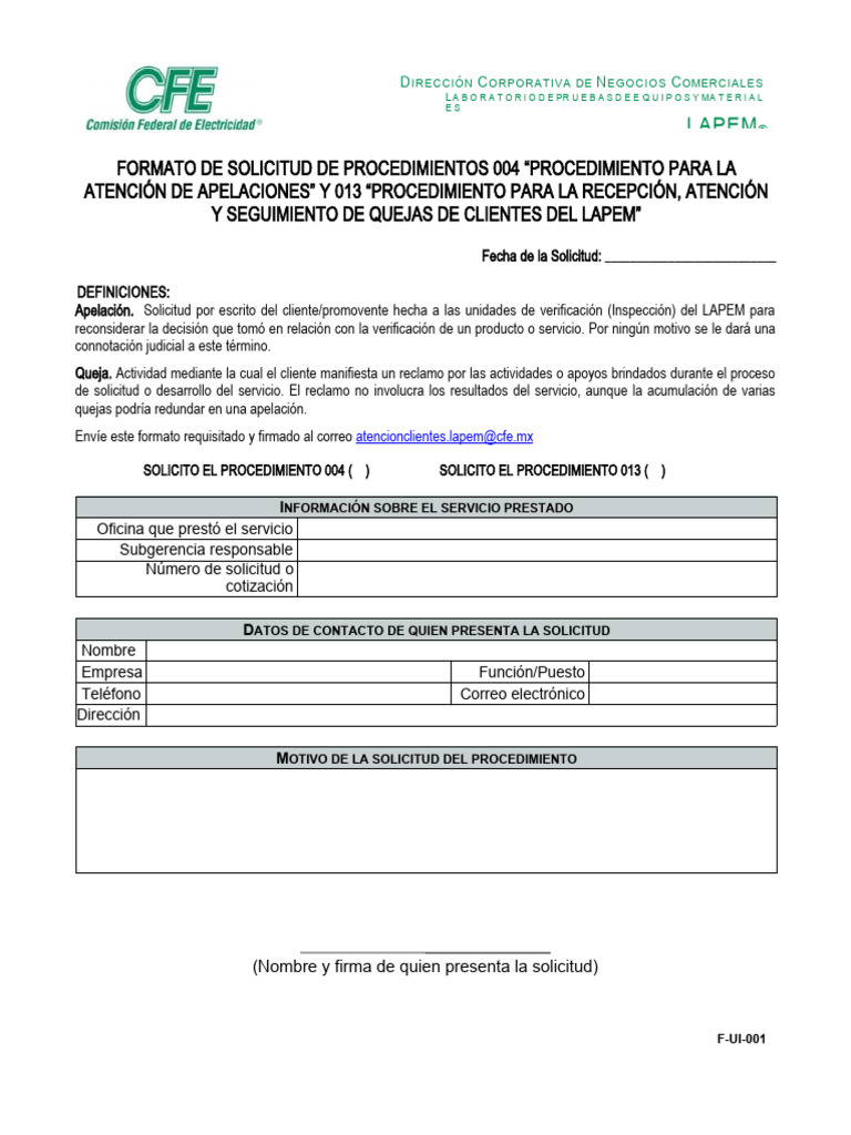 Formatos de CFE Solicitud de Baja | PDF