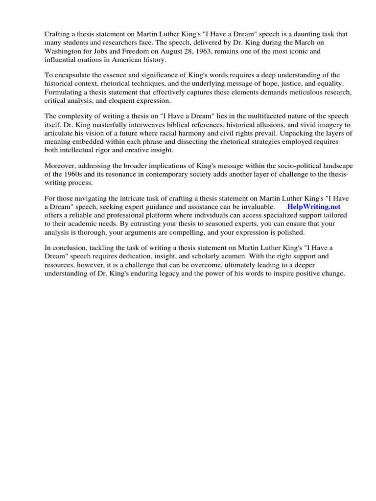 Martin Luther King I Have A Dream Thesis Statement | PDF