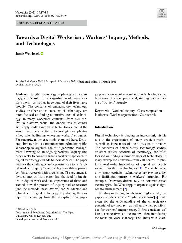 Towards A Digital Workerism Workers Inquiry Metho | PDF | Economies