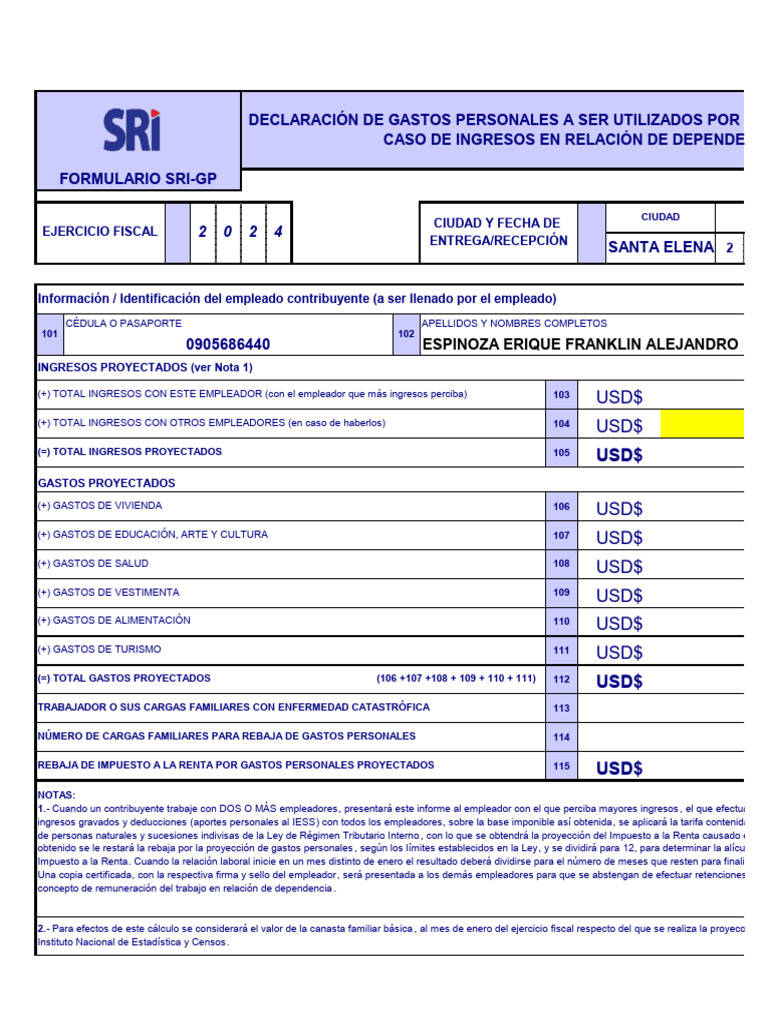 Formulario SRI - Modelo | PDF | Impuestos | Impuesto sobre la renta