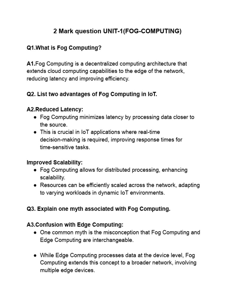 2 Mark Question UNIT-1 (FOG-COMPUTING) | PDF | Internet Of Things | Computer Security