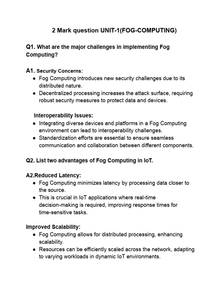 2 Mark Question UNIT-1 (FOG-COMPUTING) | PDF