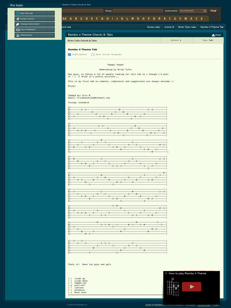 Brian Tyler - Rambo 4 Theme Chords & Tabs | PDF | Musicology | Chordophones