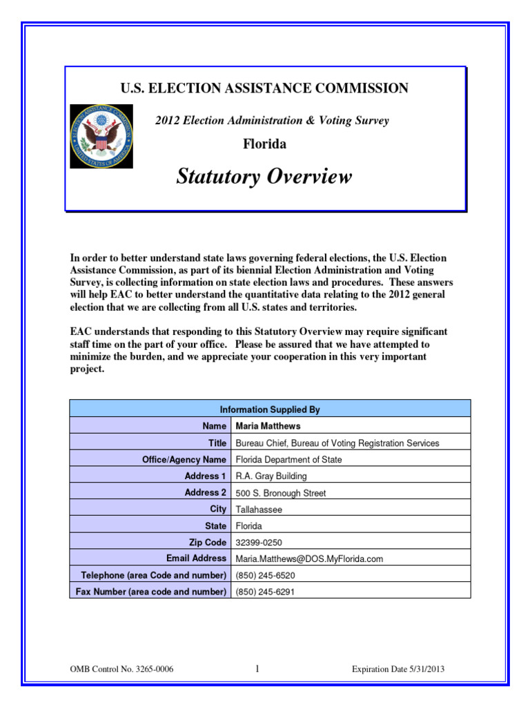 2012 FL Statutory Overview - EAC Survey Completed by Maria Matthews | PDF