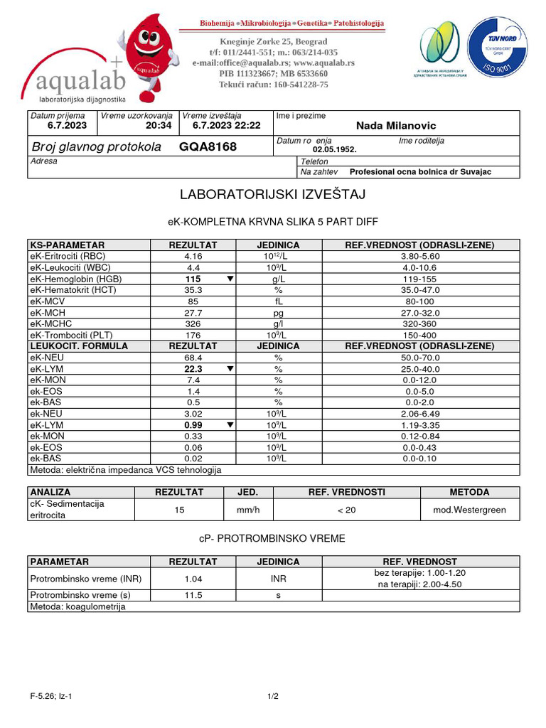 Laboratorijski Izveštaj: Broj Glavnog Protokola | PDF
