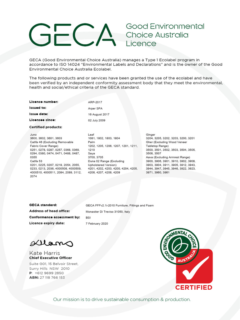 1726 Arper Geca Certificate ARP2017 | PDF | Economy And The Environment