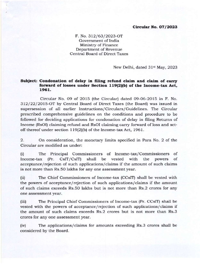 CBDT Income Tax Circular 7 2023 | PDF | Finance & Money Management | Law