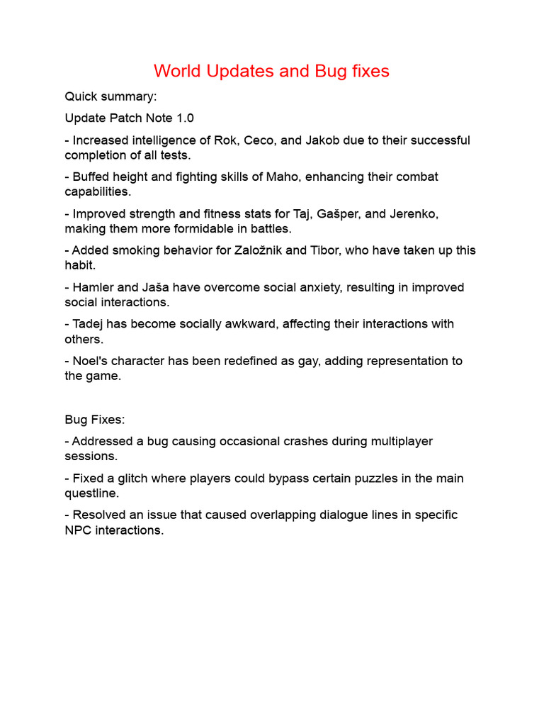 Update Patch Notes 1 0 Pdf
