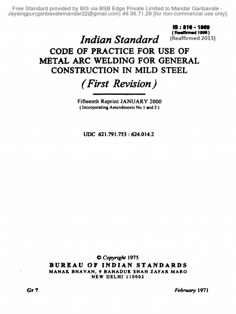 Is 816 2019 | PDF | Welding | Construction