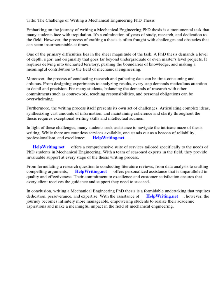 Mechanical Engineering PHD Thesis | PDF | Engineering | Mechanical Engineering