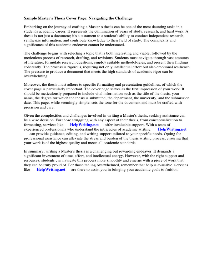 Sample Masters Thesis Cover Page | PDF | Thesis | Doctor Of Philosophy