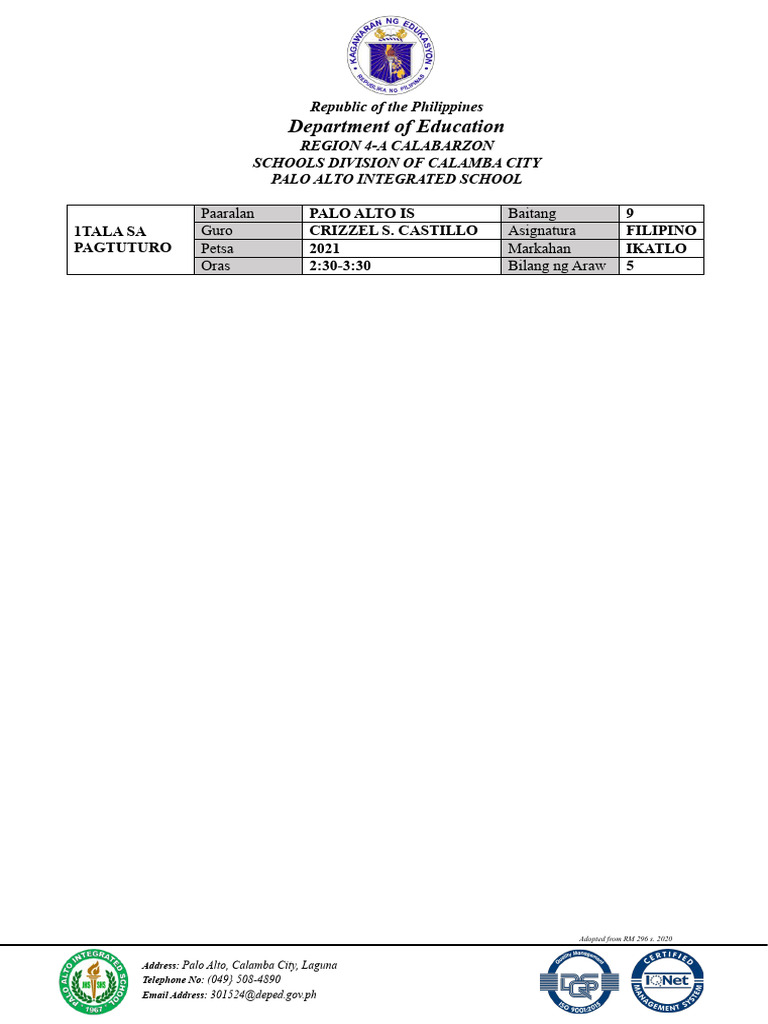Crizze S. Castillo Lesson Exemplar Grade 9 Melc Q4 W2 | PDF