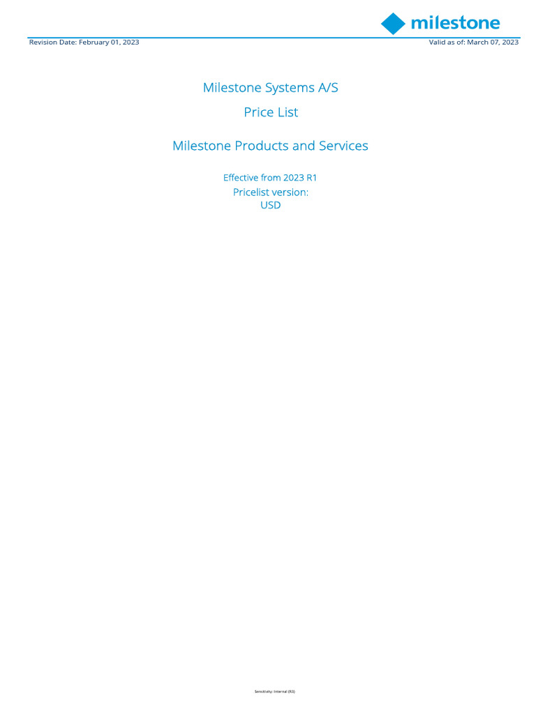 Milestone Price List For Milestone Products and Services - Usd - Valid ...