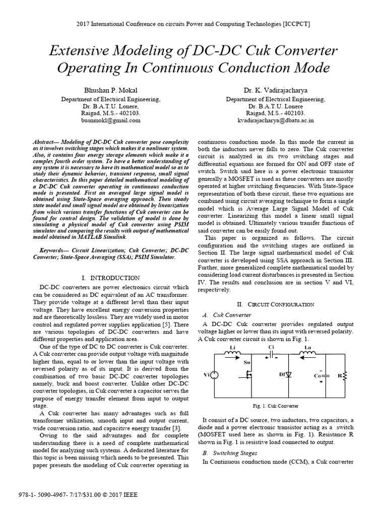 DC-DC Cuk Converter Modeling | PDF | Electrical Network | Power Electronics