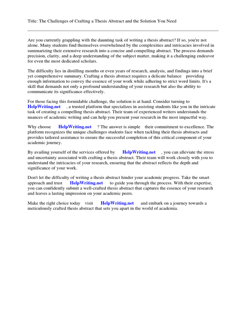 Writing Thesis Abstract Example | PDF | Thesis | Abstract (Summary)