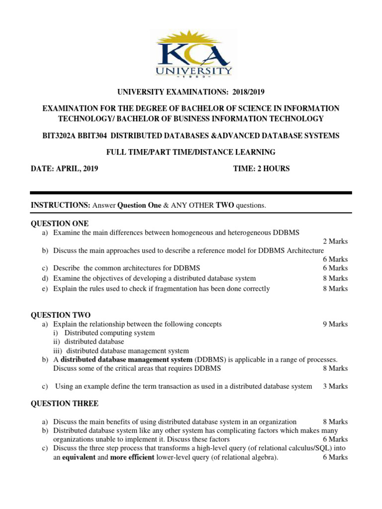 Bit3202a Bbit304 Distributed Databases Advanced Database Systems | PDF | Databases | Relational ...