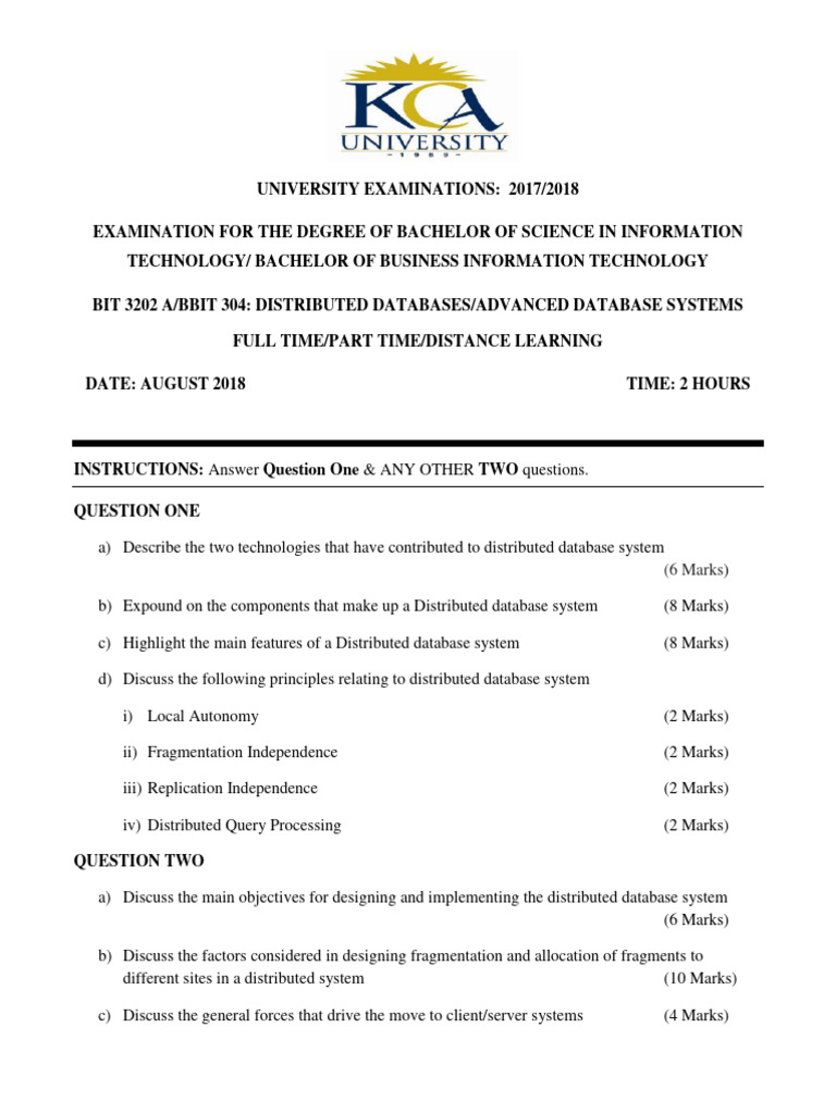 Advanced Distributed Database Systems Exam | PDF | Databases | Software