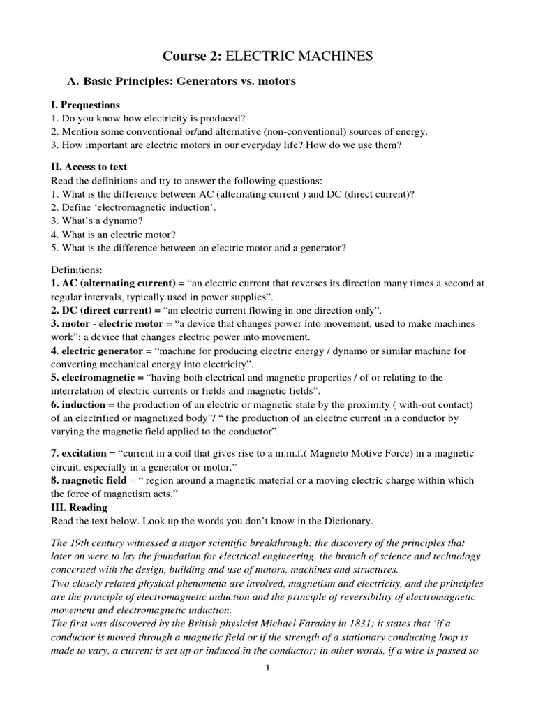 Course 2 Electric Machines | PDF | Electric Generator | Electric Motor