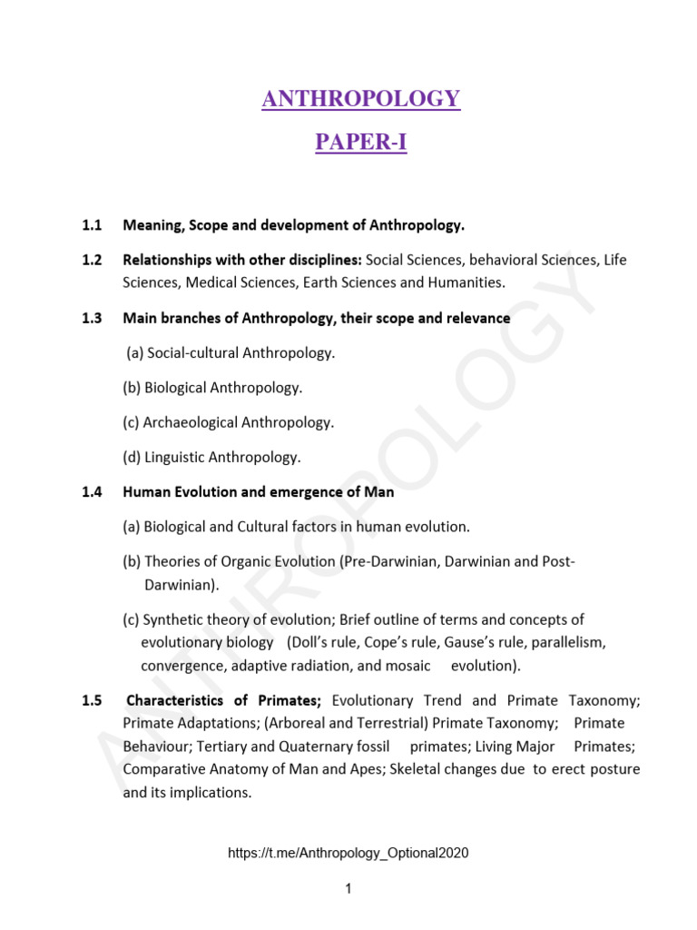 ANTHROPOLOGY SYLLABUS 2021 | PDF | Kinship | Human Evolution