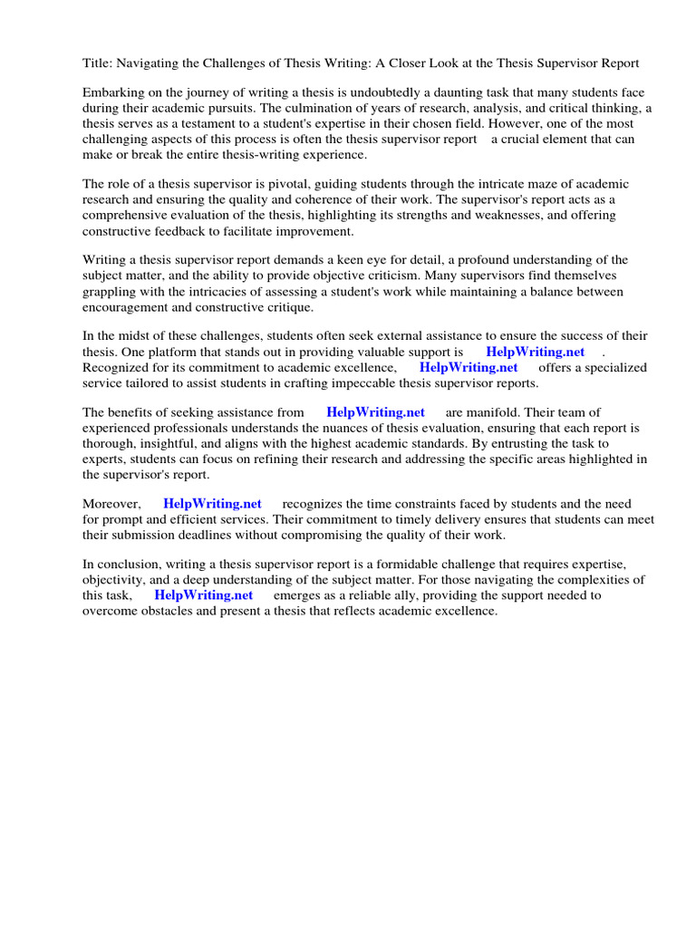Thesis Supervisor Report | PDF | Thesis | Doctor Of Philosophy