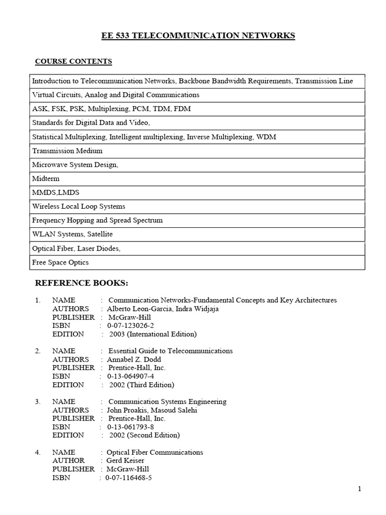 EE 533 Telecommunication Networks - LECTURE NOTES - 2021 | Download ...