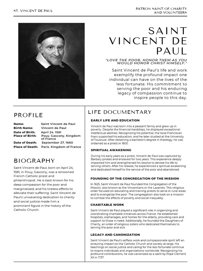 Saint Vincent de Paul: Profile | PDF | Eucharist | Martyr