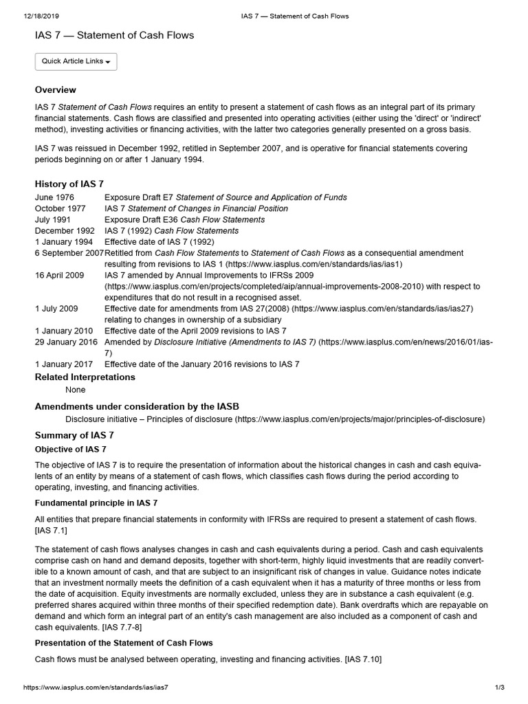 IAS 7 - Statement of Cash Flows | PDF | Cash Flow Statement ...