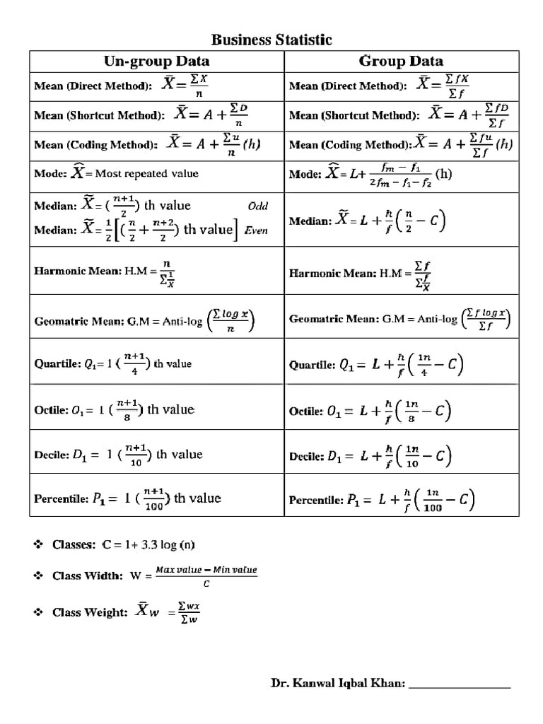 Statistics Formula | PDF