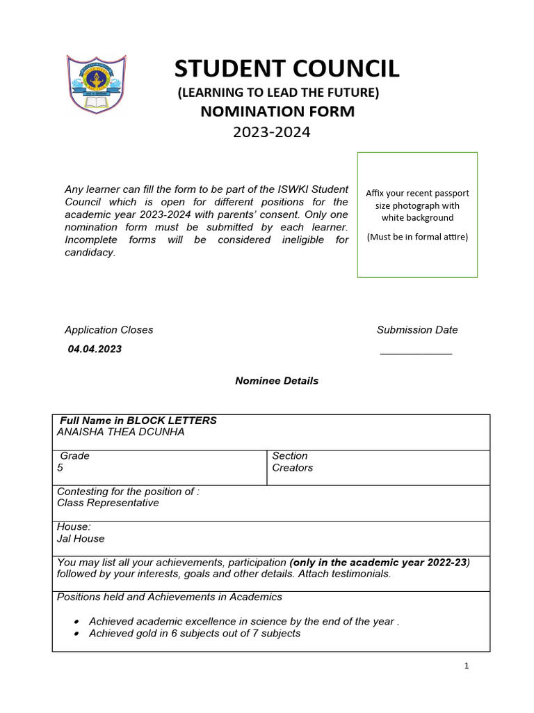 Nomination Form 2023-2024 | PDF | United States House Of ...