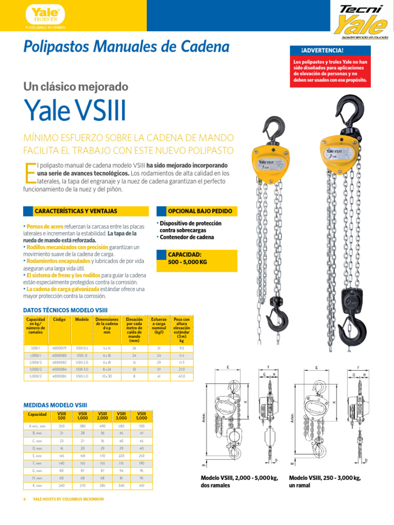 Polipasto Manual Yale VSIII: Características y Ventajas | PDF | Tecnología