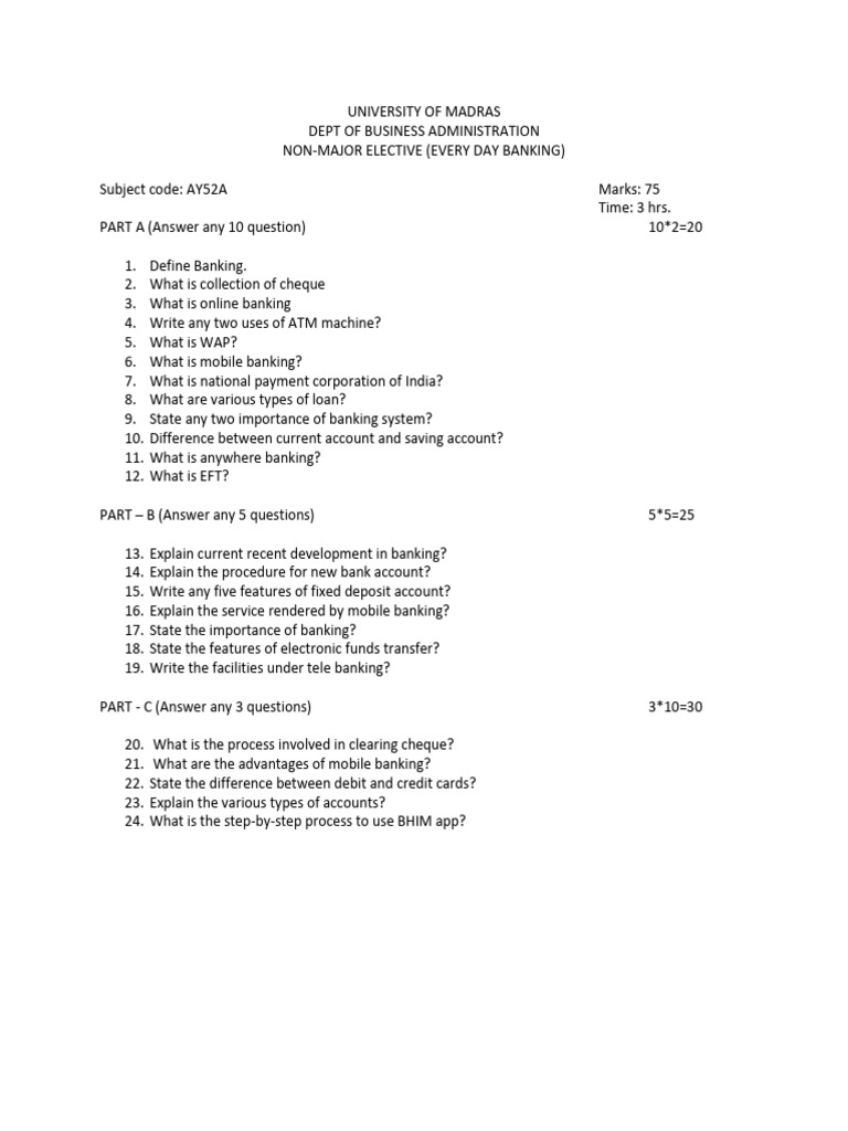 Every Day Banking Question Paper Pdf