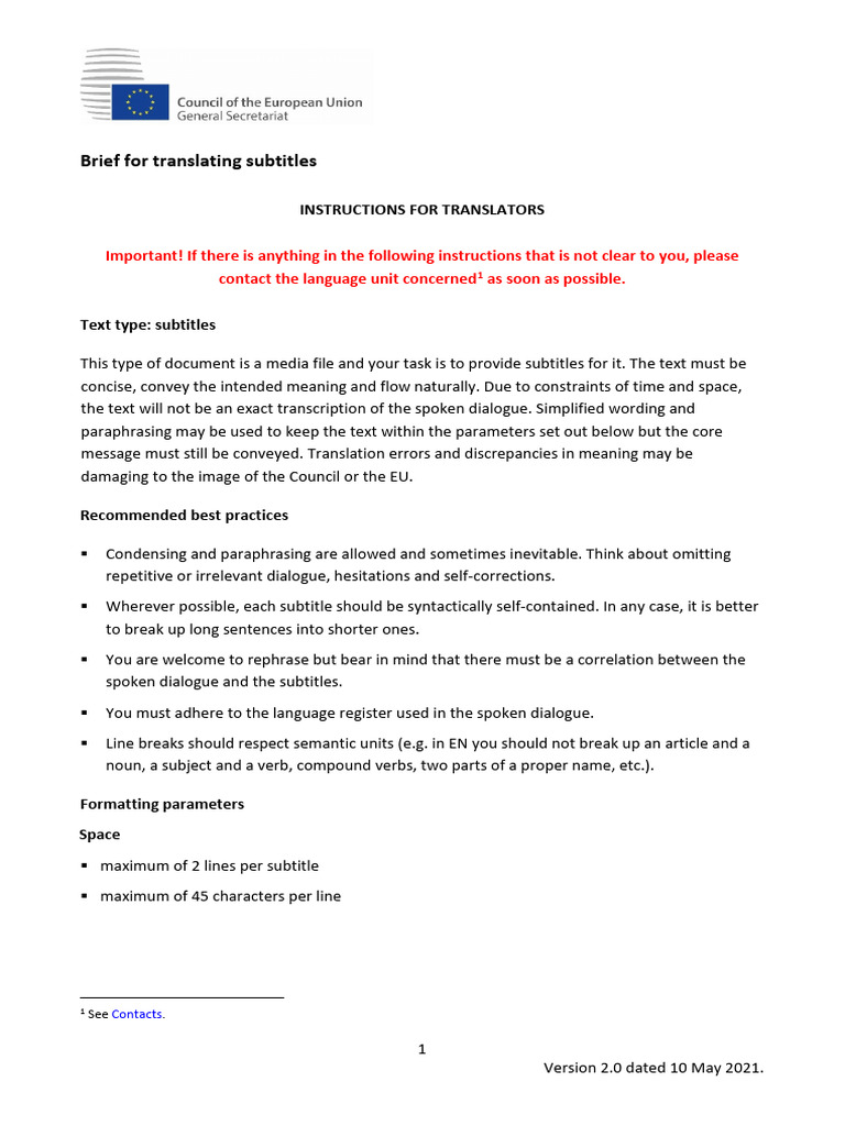 Subtitle Translation Guidelines for EU | PDF | Translations | Linguistics