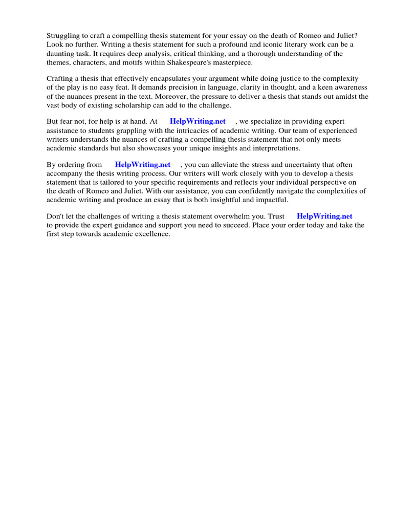 Thesis Statement For The Death of Romeo and Juliet | PDF | Characters In Romeo And Juliet ...