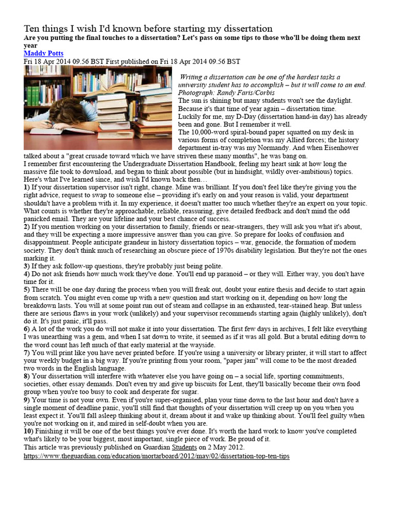 Ten Things I Wish Id Known Before Starting My Dissertation | PDF