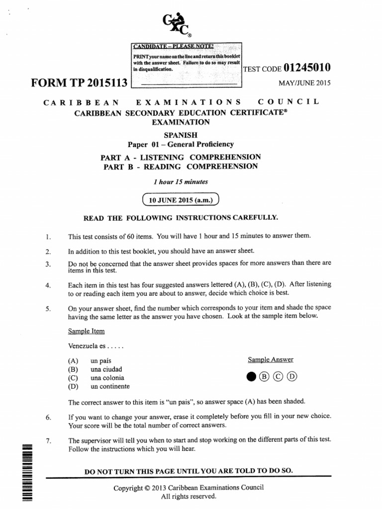 June 2015 P1 With Answers Spanish Pdf