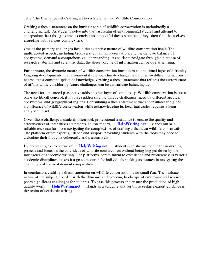 Thesis Statement Wildlife Conservation | Download Free PDF ...