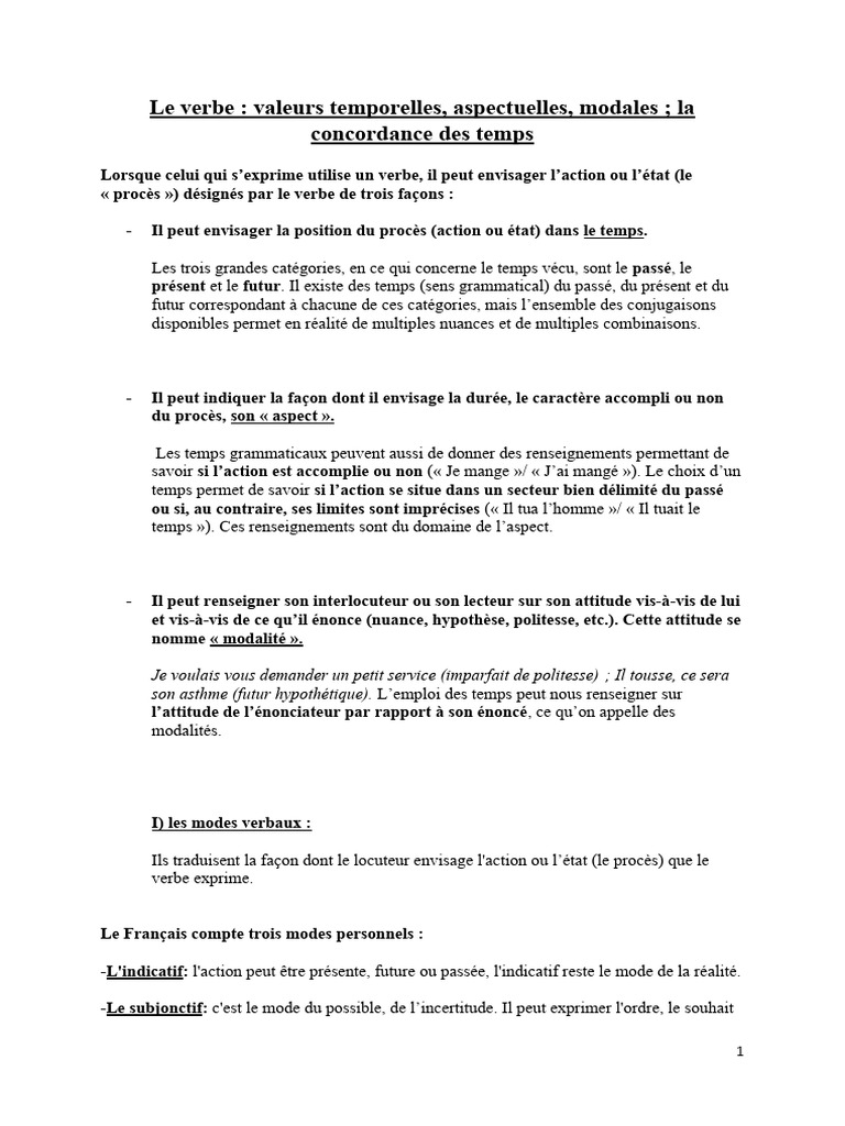 Le Verbe | PDF | Temps (grammaire) | Verbe