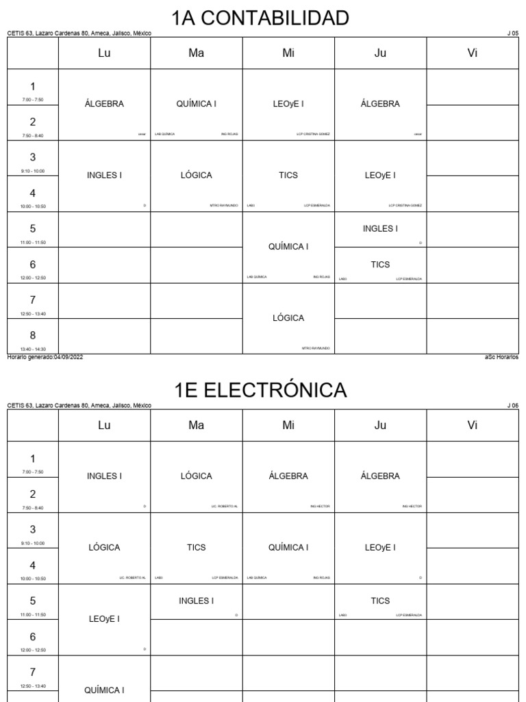 Horarios CETIS 63 Ameca Jalisco | PDF