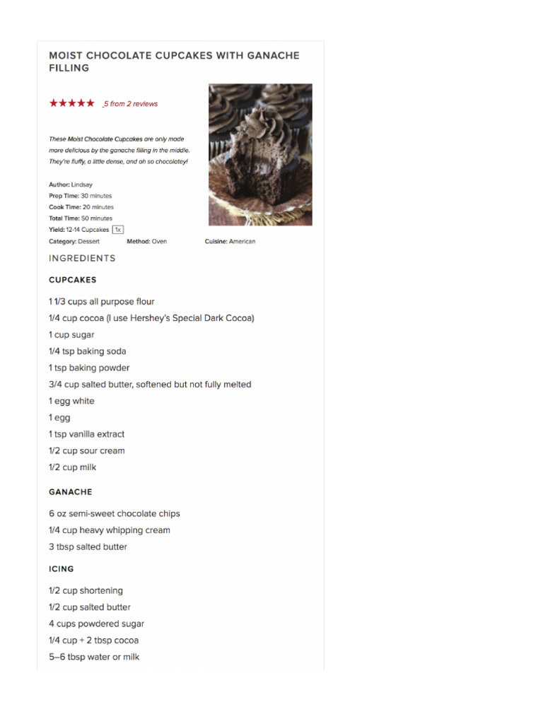 Moist Chocolate Cupcakes Ganache Filling OLD | PDF
