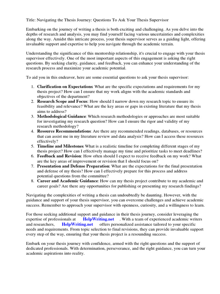 Questions To Ask Your Thesis Supervisor | PDF