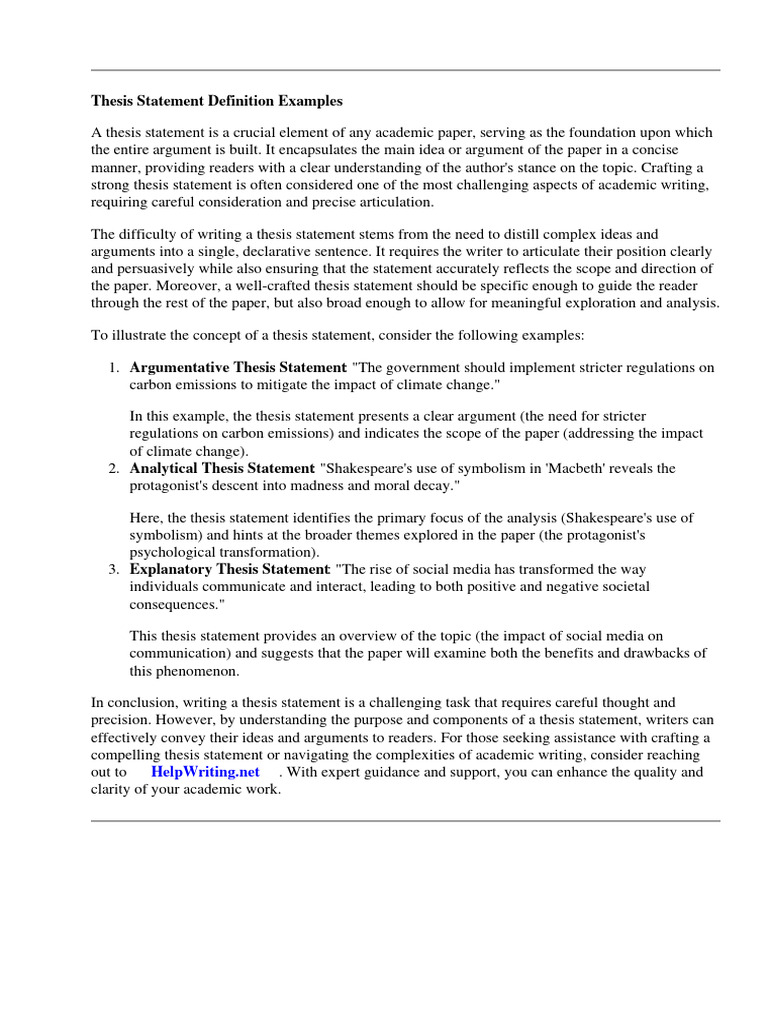 Thesis Statement Definition Examples | PDF | Essays | Thesis