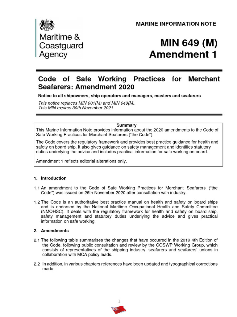 MIN 649 Amendment 1 Code of Safe Working Practices For Merchant ...